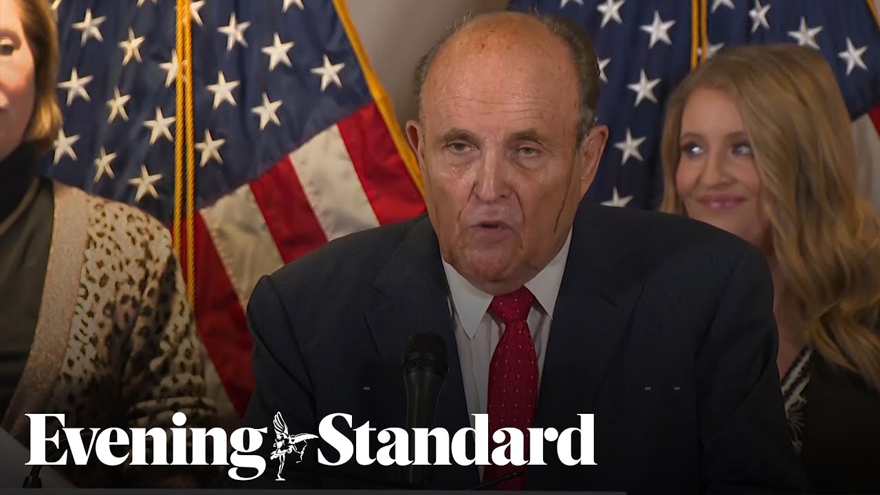 Hair dye streams down sweating Rudy Giuliani’s face as Trump campaign ...