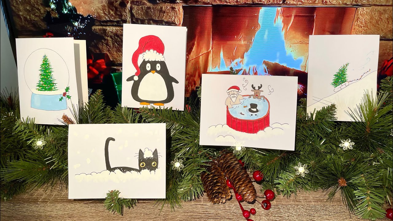 5 Easy DIY Acrylic Hand-Painted Christmas Cards - YouTube