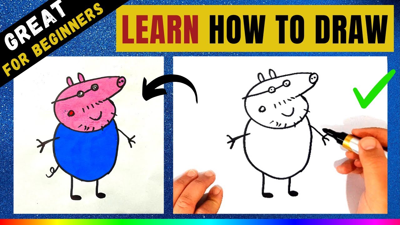 How To Draw Daddy Pig | Peppa Pig Daddy Pig Cartoon Drawing - YouTube