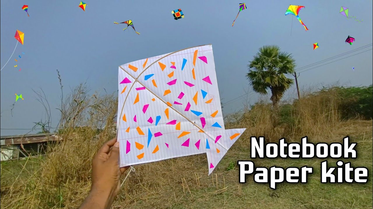 how to make kite (colorful), notebook paper flying kite, easy to make ...