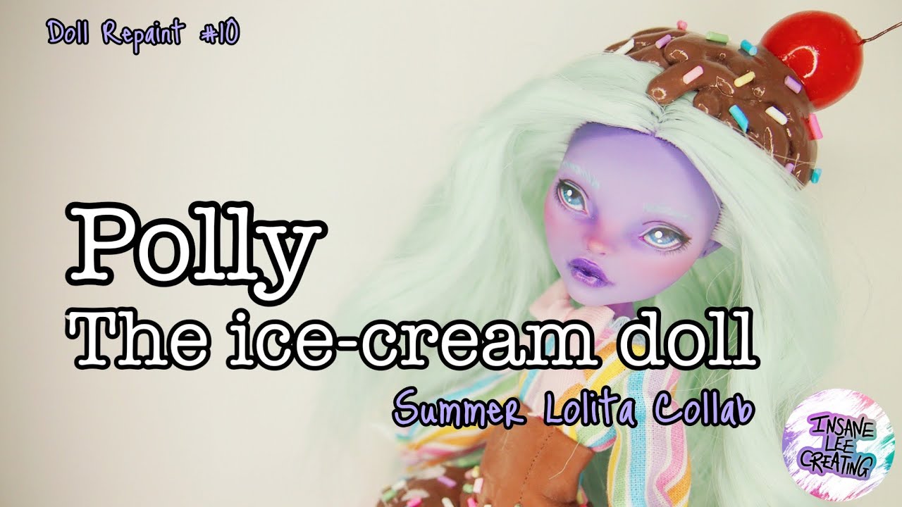 Polly- Summer Lolita Collab ice cream doll repaint - YouTube