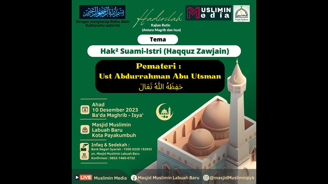 📡 [Live Audio...] Ust Abdurrahman Abu Utsman | Hak² Suami-Istri (Haqquz Zawjain) - YouTube