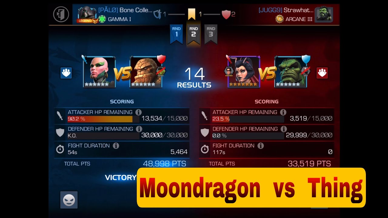 Battleground mcoc season 9 Moondragon vs Thing | sharpened claws meta ...