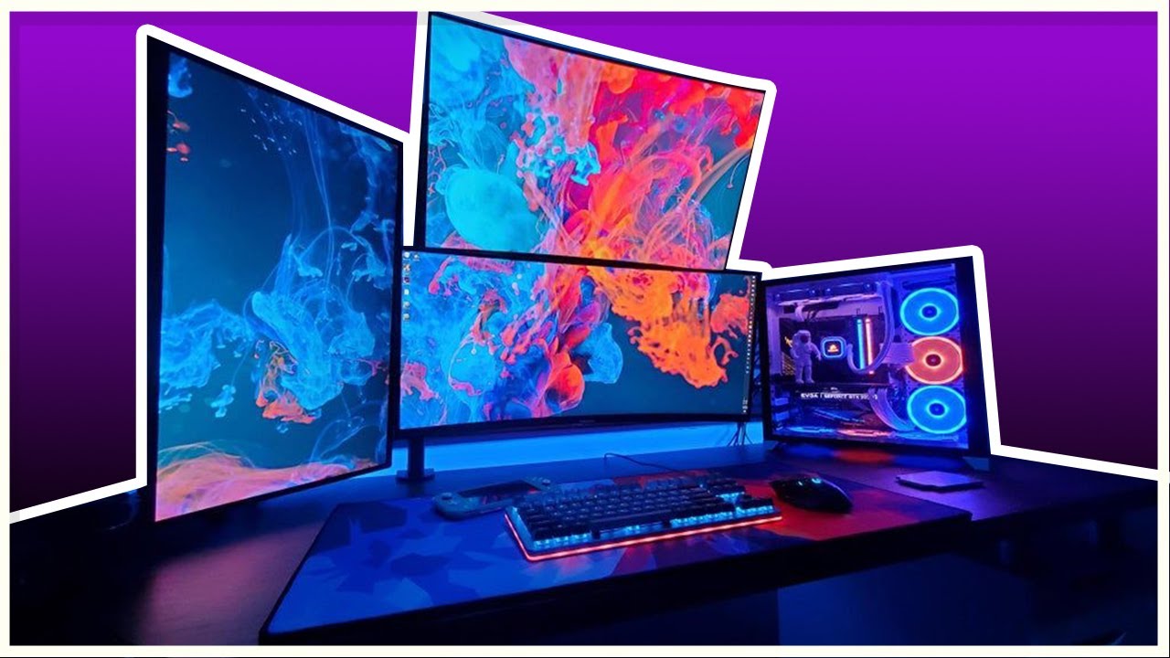 My ULTIMATE Gaming Setup Tour! (2021) - Quad Monitors - Dual PCs ...