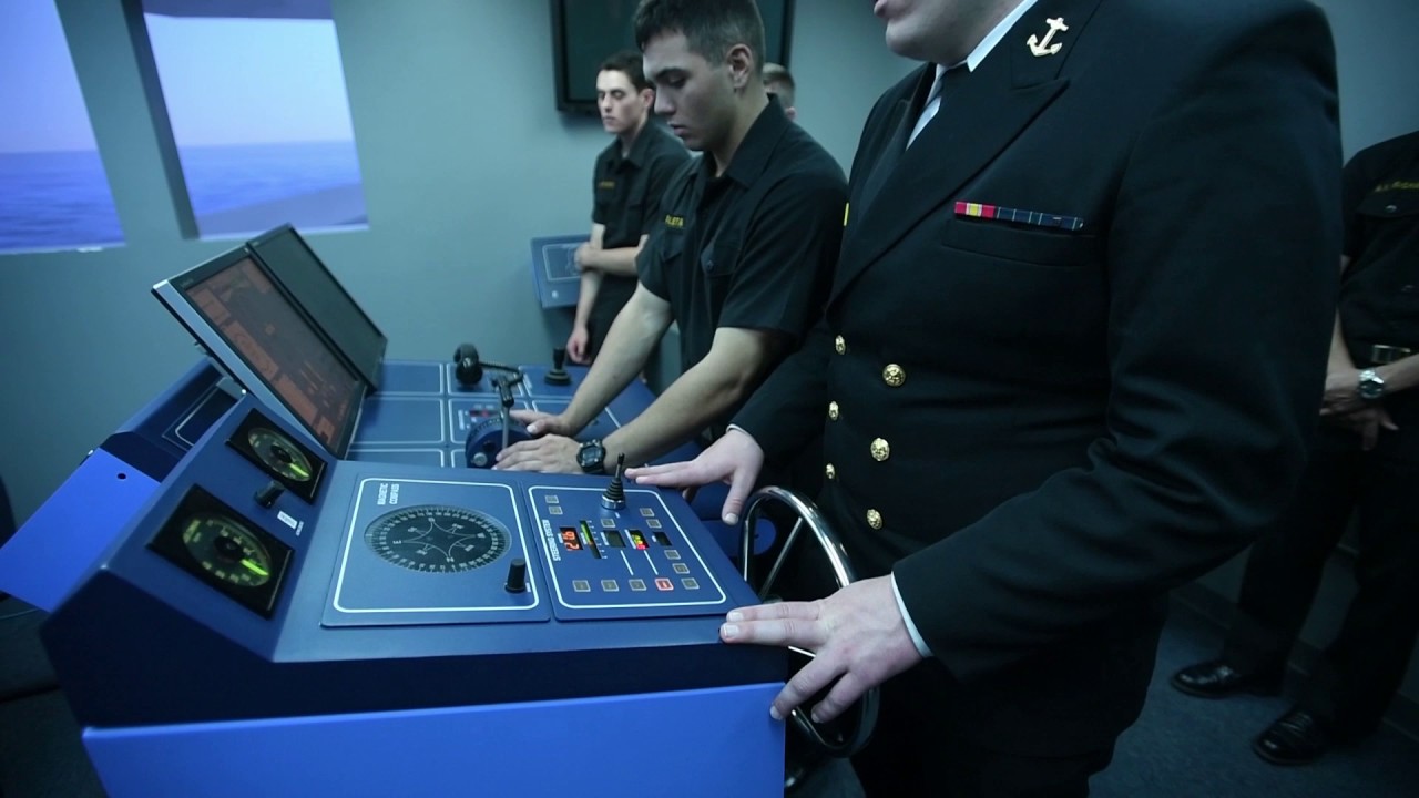 Mids Train in USNA's Bridge Simulator - YouTube