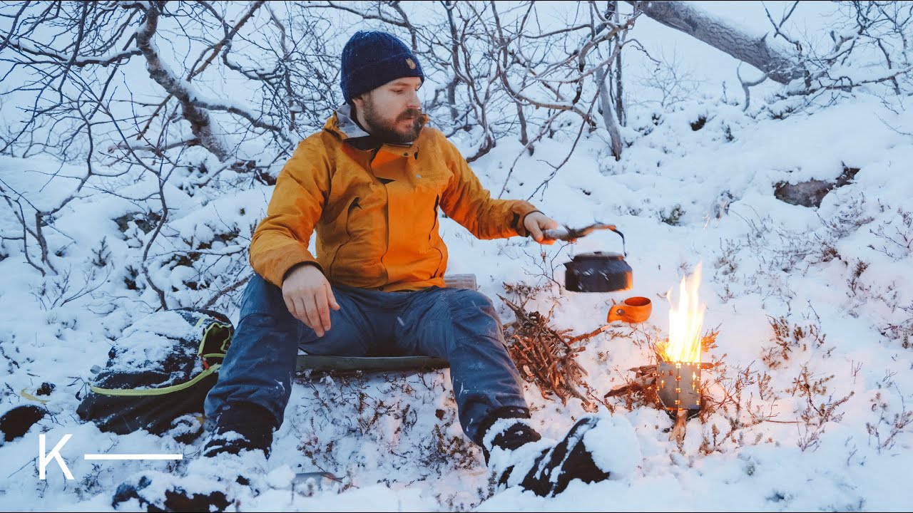 Making Coffee Outdoors in Winter — Falling Snow and a Crackling Fire ...