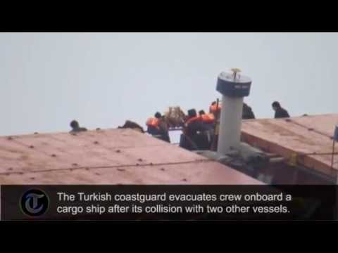 Cargo ship evacuated in Turkey after collision near Istanbul port - YouTube