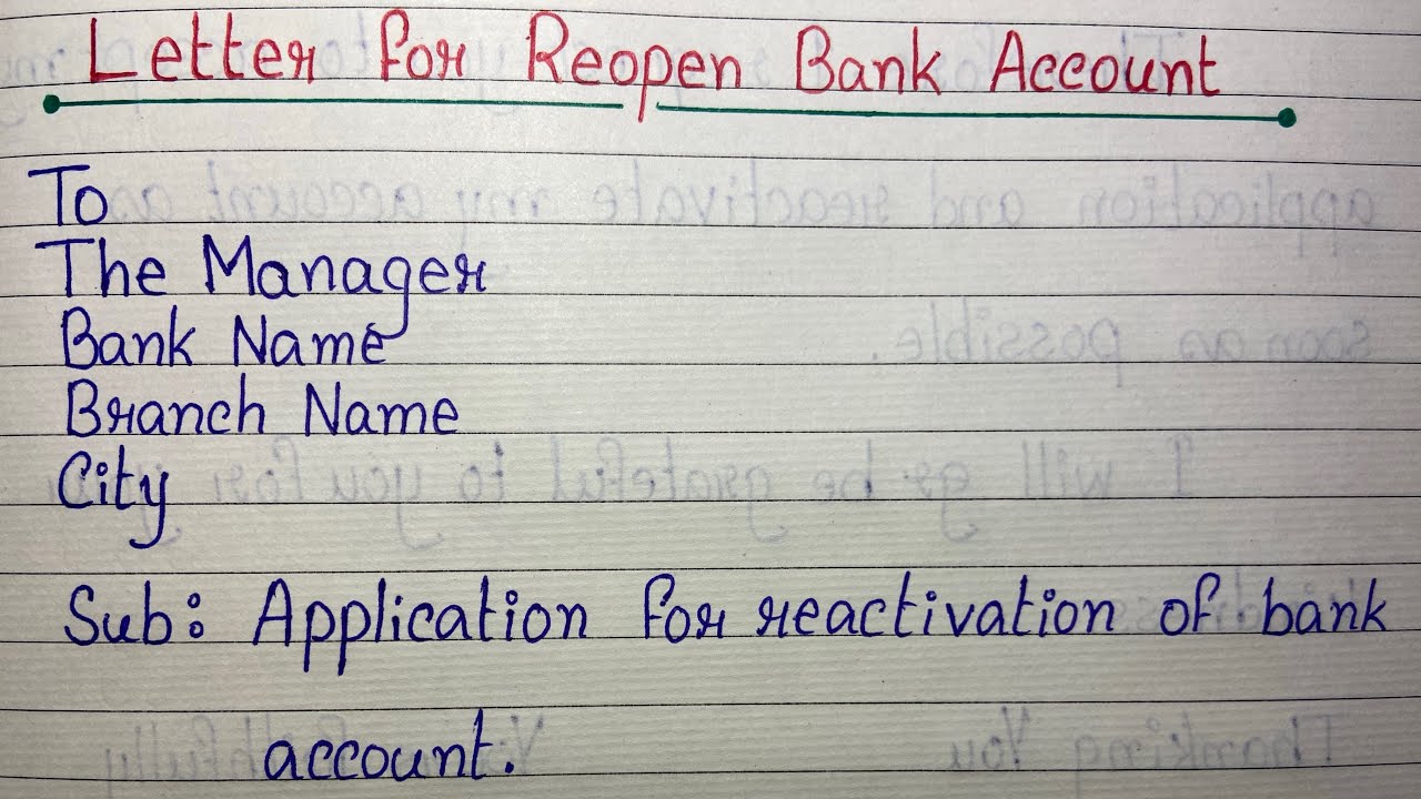 Letter writing for Reopen Bank Account - YouTube