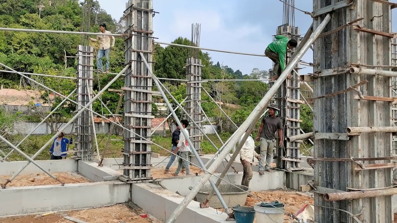 8. Processing of pouring concrete columns ground floor. - YouTube