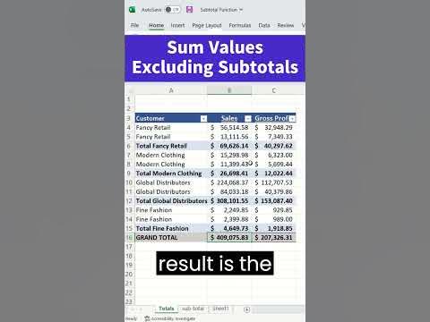 How to sum data excluding subtotals in Excel - YouTube