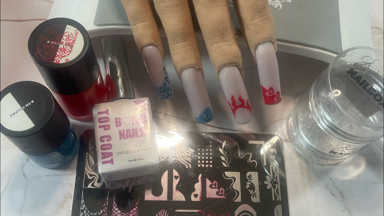 Nail stamping tutorial/ acrylic application - YouTube