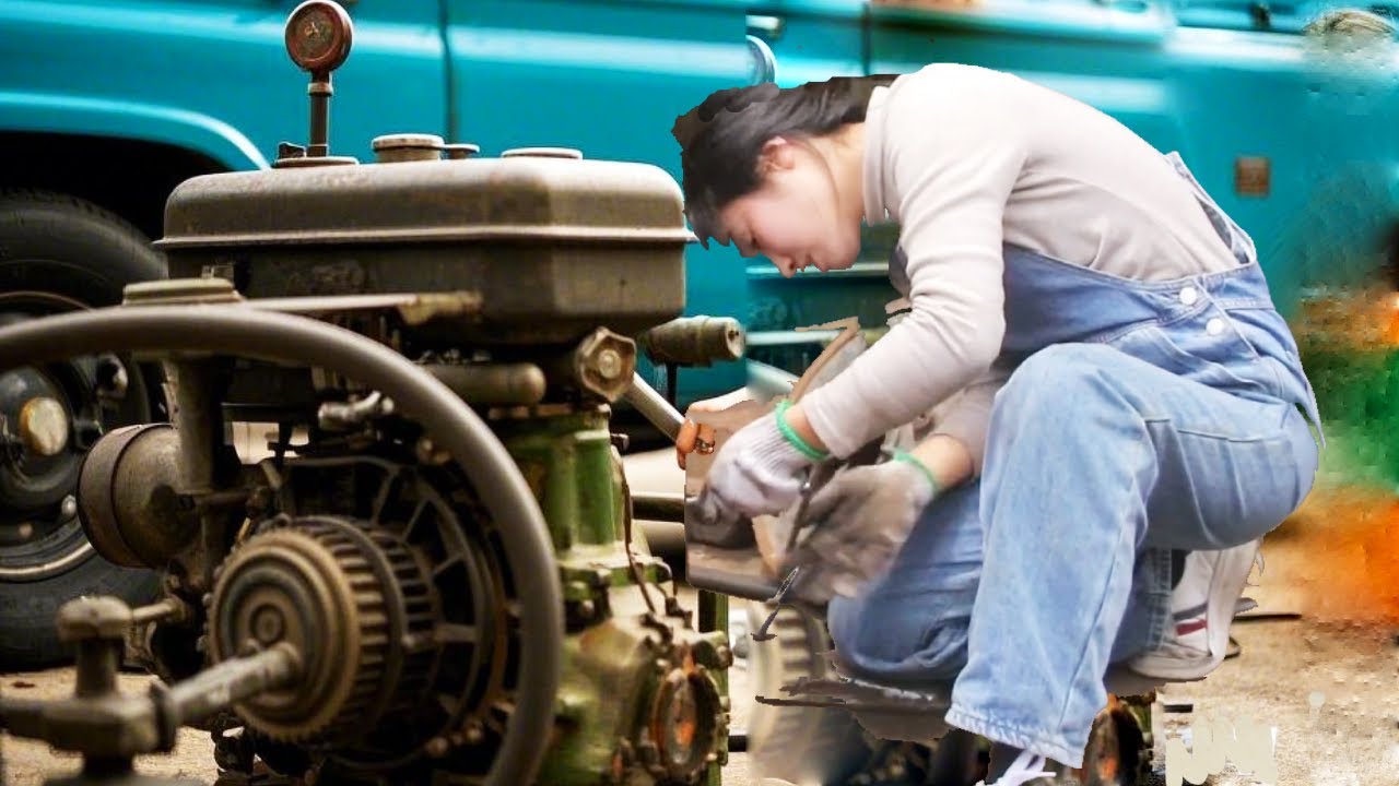 Genius girl repairs scrapped diesel engine - YouTube