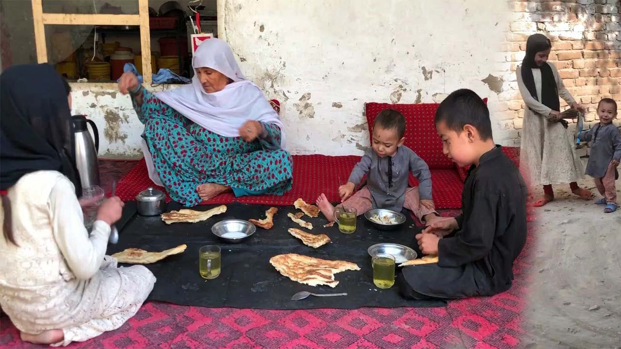 Grandma working hard with orphan children | Village life of poor people ...