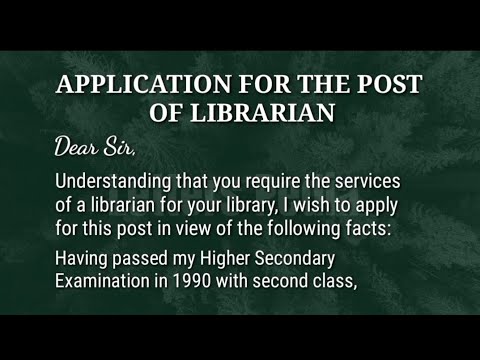 Application for the post of librarian/Application letter for librarian ...