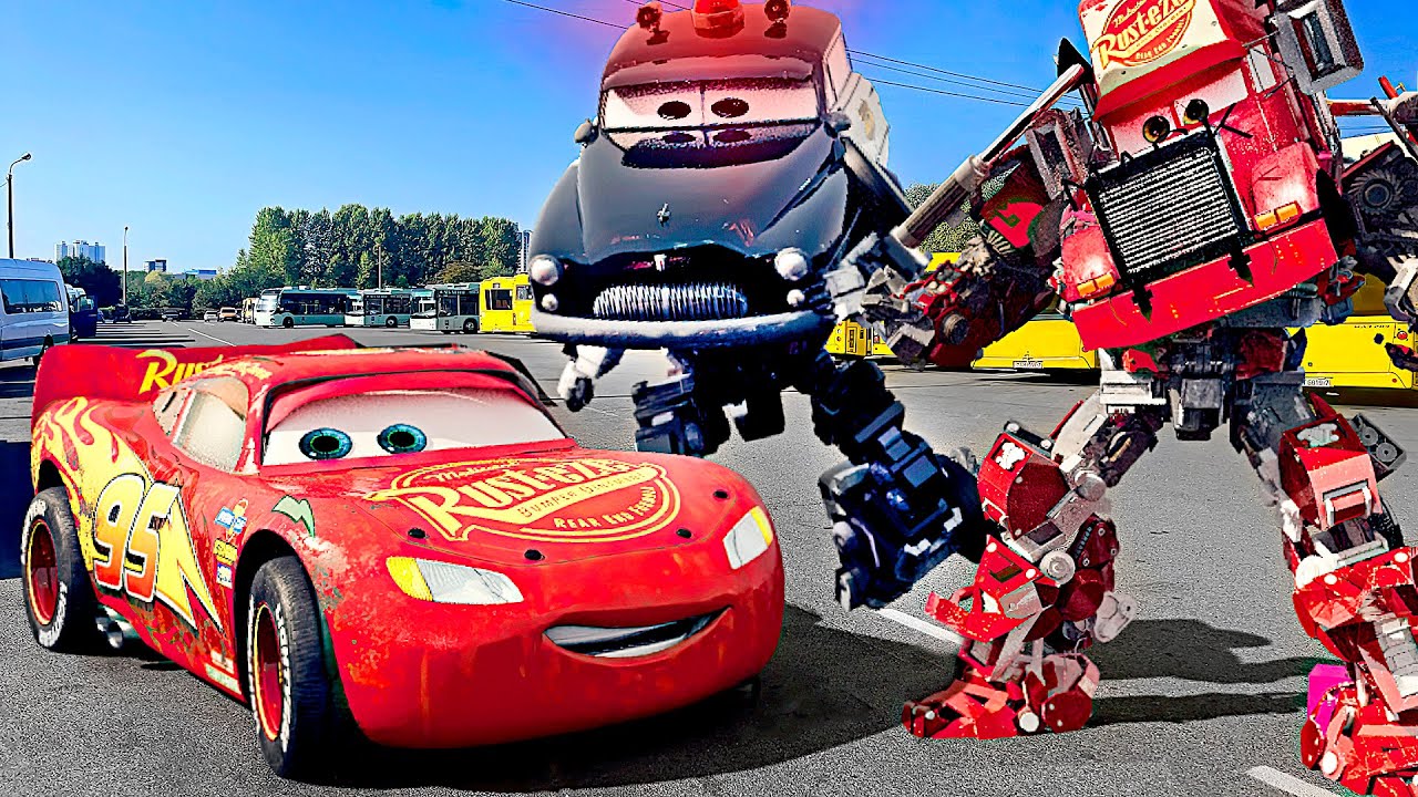 Lightning McQueen TRANSFORMERS in Real Life on Road cars PIXAR drift ...