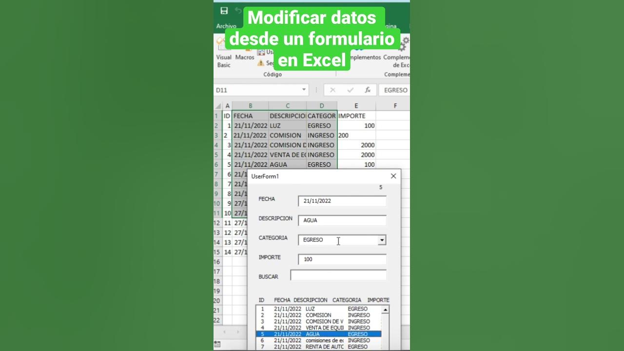 Modificar datos en Excel desde un formulario VBA #conociendoexcel # ...