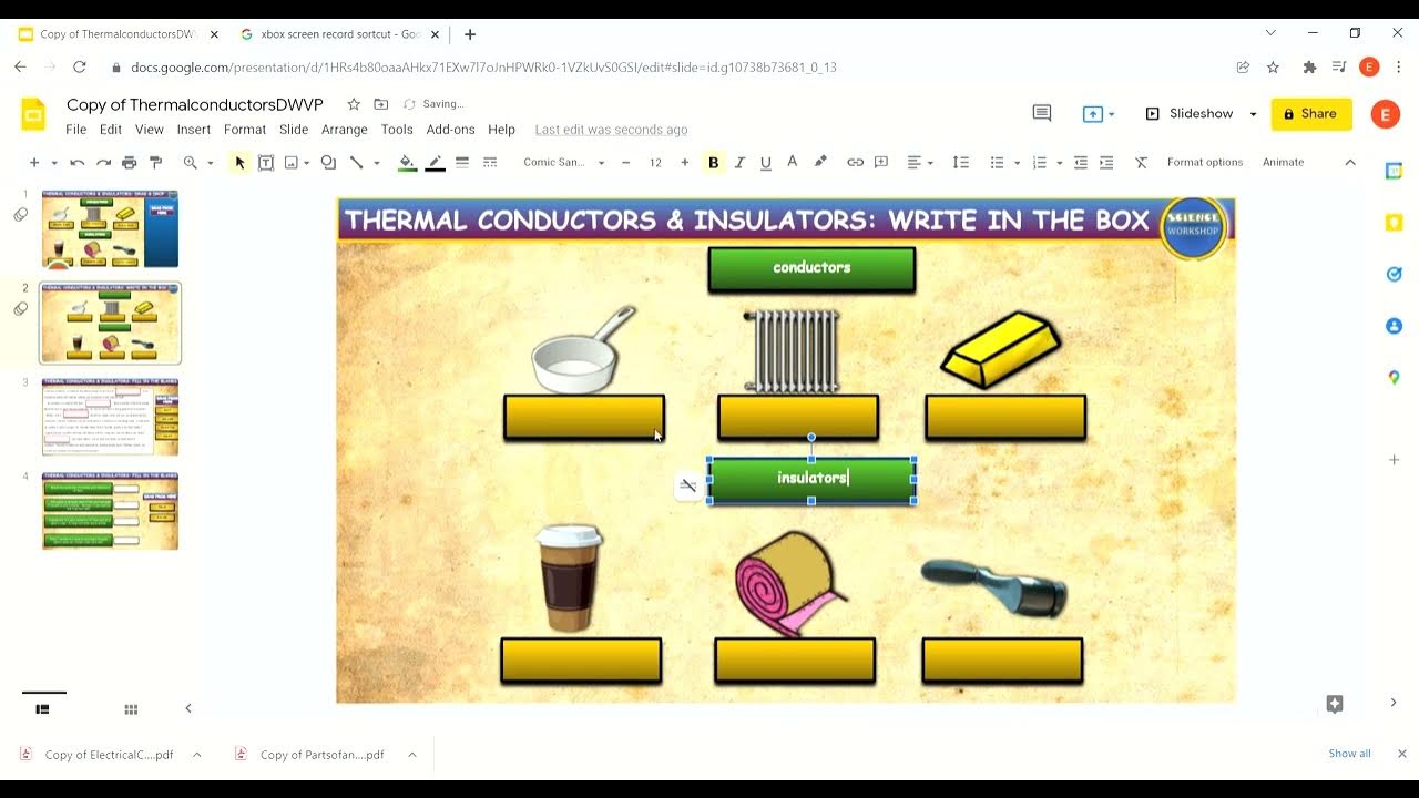 Thermal Conductors & Insulators Drag & Drop Worksheet: Google Slides ...