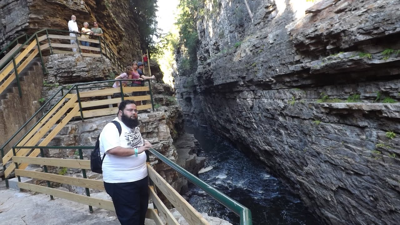 Crossing Bridge Over Chasm - Ausable Chasm, Keeseville, New York, USA ...