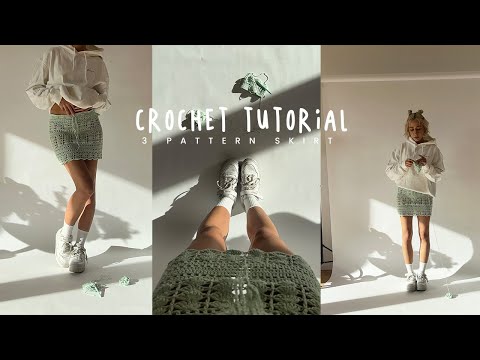 Crochet Skirt Tutorial & 3 Patterns ( floral /leaf, half double crochet & basic mesh pattern)