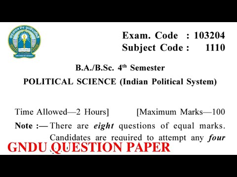 Gndu BA / Bsc 4th Semester Political Science Question Paper || Ba 4th ...