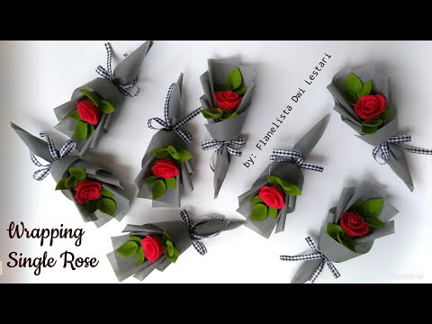 Wrapping single flower felt rose bouquet | Cara membungkus bunga mawar flanel single