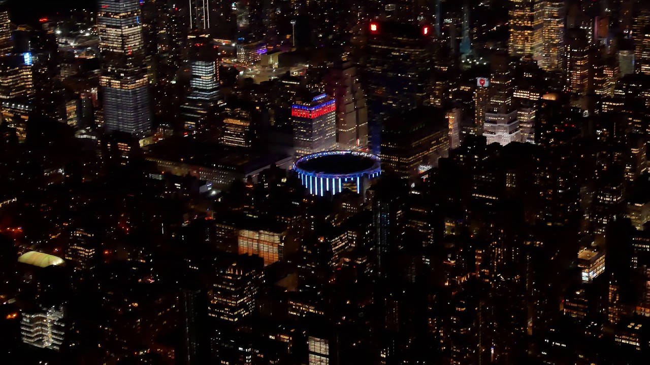 Aerial establishing shot of Madison Square Garden Night - YouTube