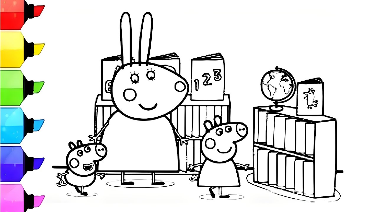 Peppa Pig & Rebecca in the Library Drawing Easy | Peppa Pig Drawing ...
