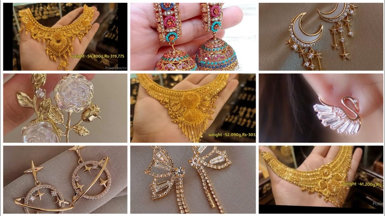 Latest Bridal Gold Set designing in pakistan earring artificial ...