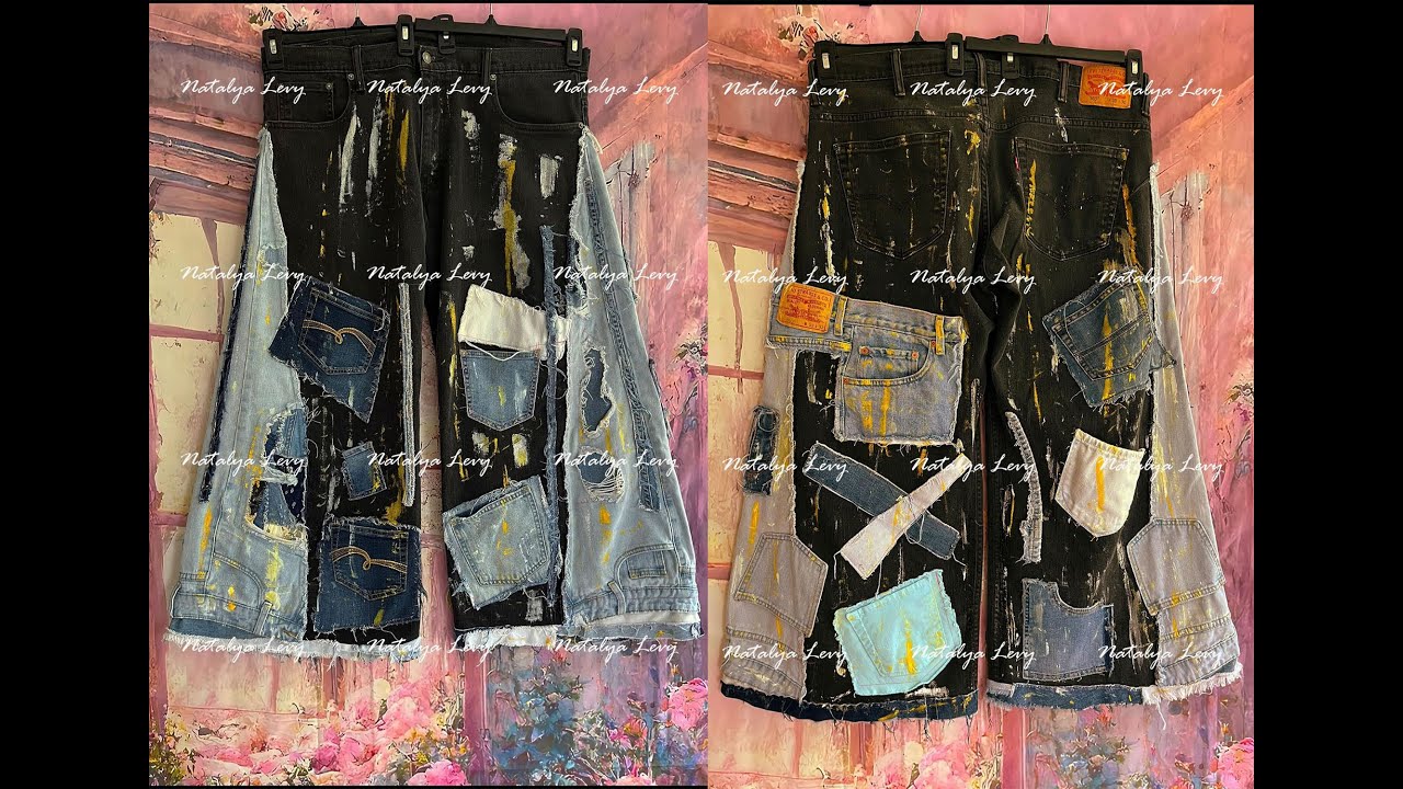 How To Make Upcycled Patchwork Grunge Style Jeans - YouTube