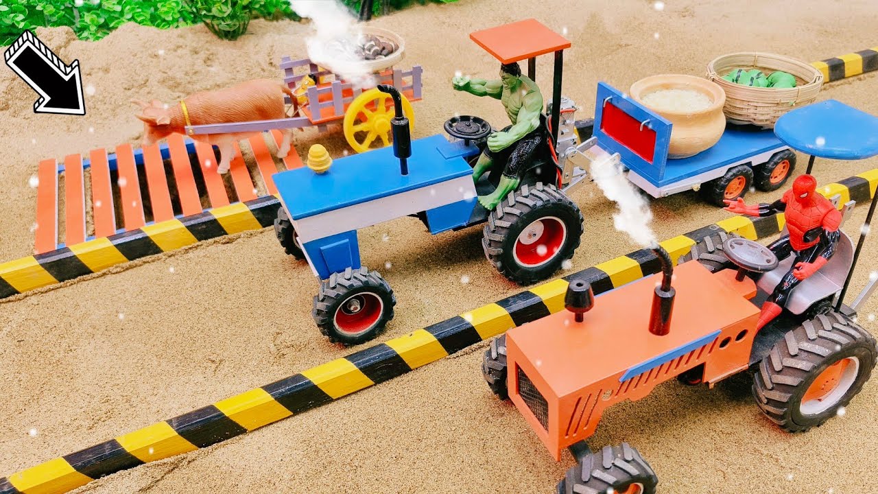 Mini Diy Tractor with trolley | Cow Bell Gari Rescue Hulk | Science ...