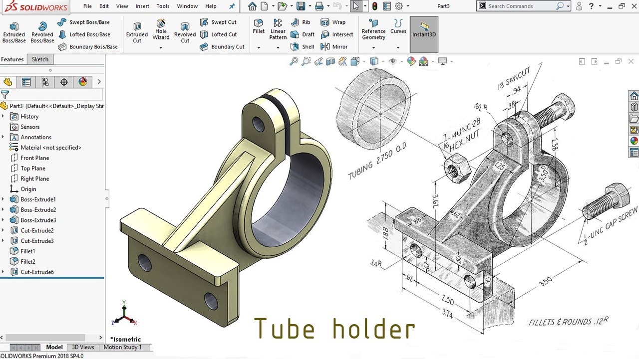 Solidworks Tutorial: Exercise #64 (Tube holder) - YouTube