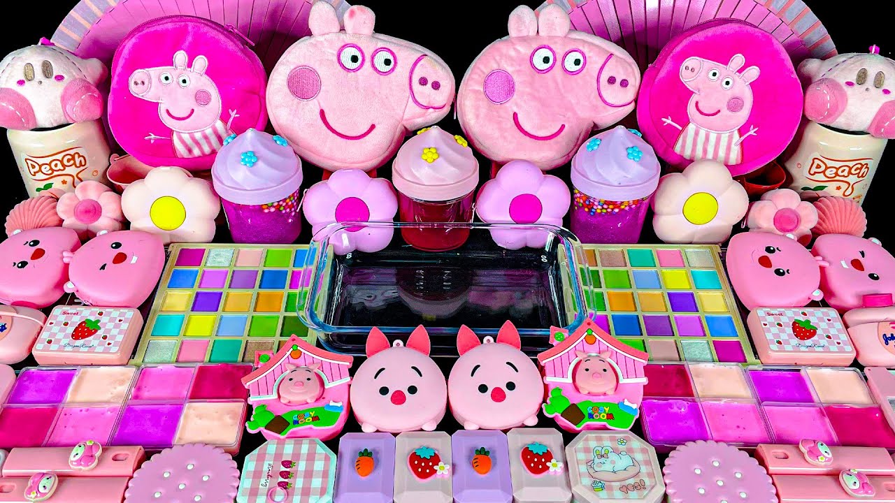 Peppa Pig Slime Pink mixing makeup slime |Satisfying Slime with Bunny ...