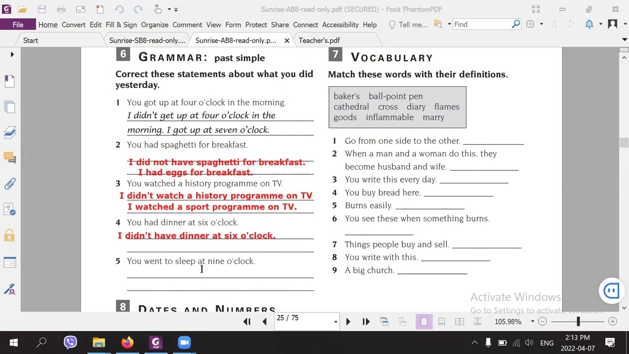Sunrise 8 Unit 3 Lesson 1 Part 7 - YouTube