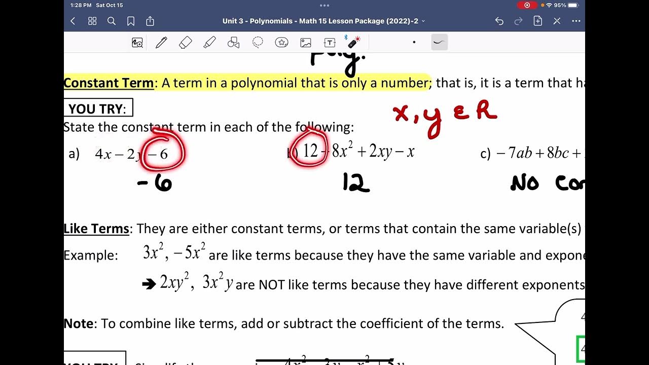 Math 15 Unit 3 Polynomials L1: Introduction to Polynomials - YouTube