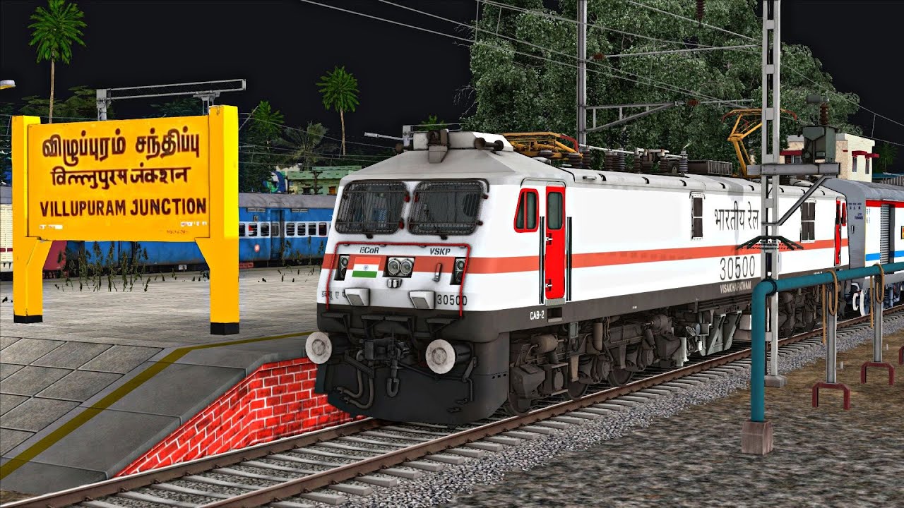 WAP 7 + LHB Entry on Vilupuram Jn | Railworks 3 | Indian Railway Train ...