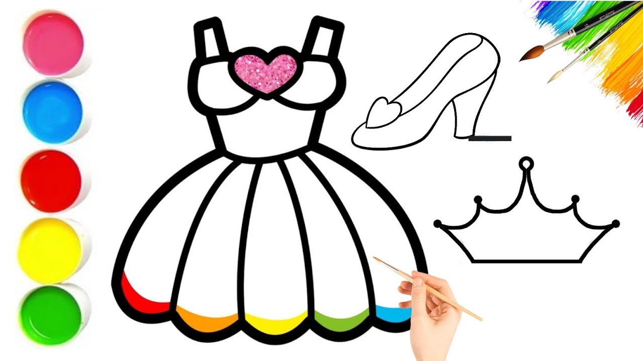 how to draw princess dress|| drawing, colouring&painting for kids and ...