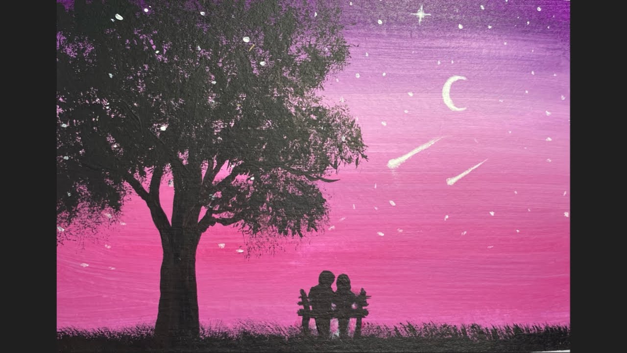 Easy Acrylic Painting | Couple Night Sky Painting | Short Painting ...