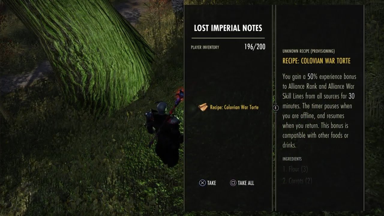ESO Cyrodiil: Accidentally Found Legendary Recipe (Colovian War Torte ...