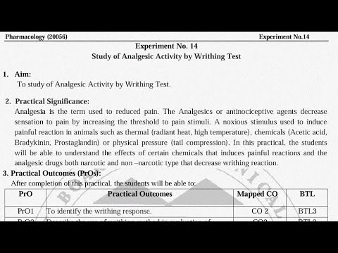 Pharmacology Experiment 14 | Study of Analgesic Activity by Writhing ...