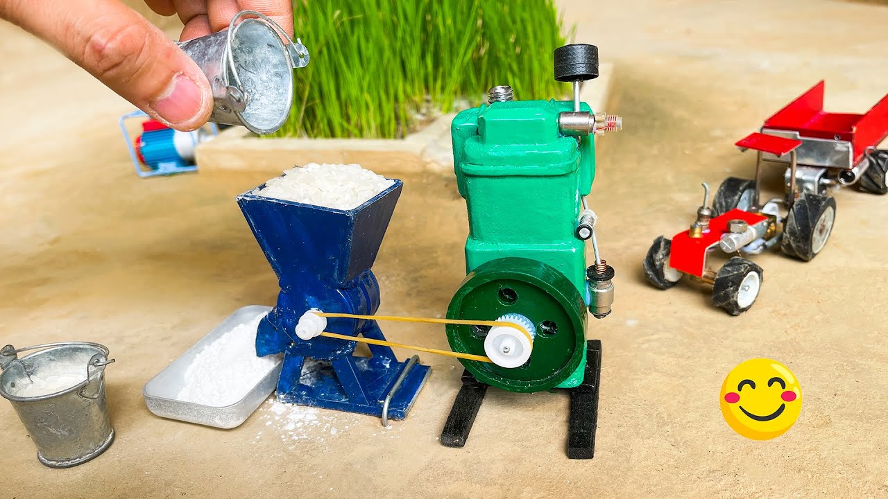 diy mini diesel engine flour mill | science project | diy tractor ...
