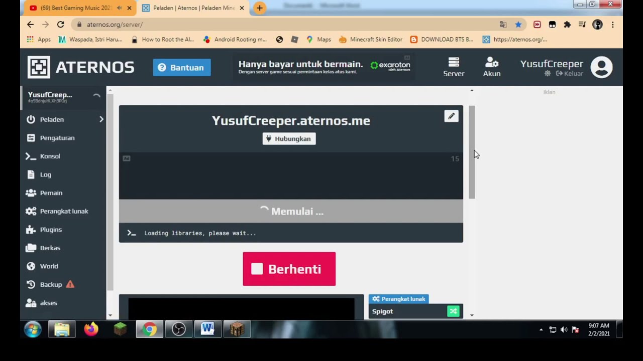 Cara membuat login di minecraft aternos - YouTube