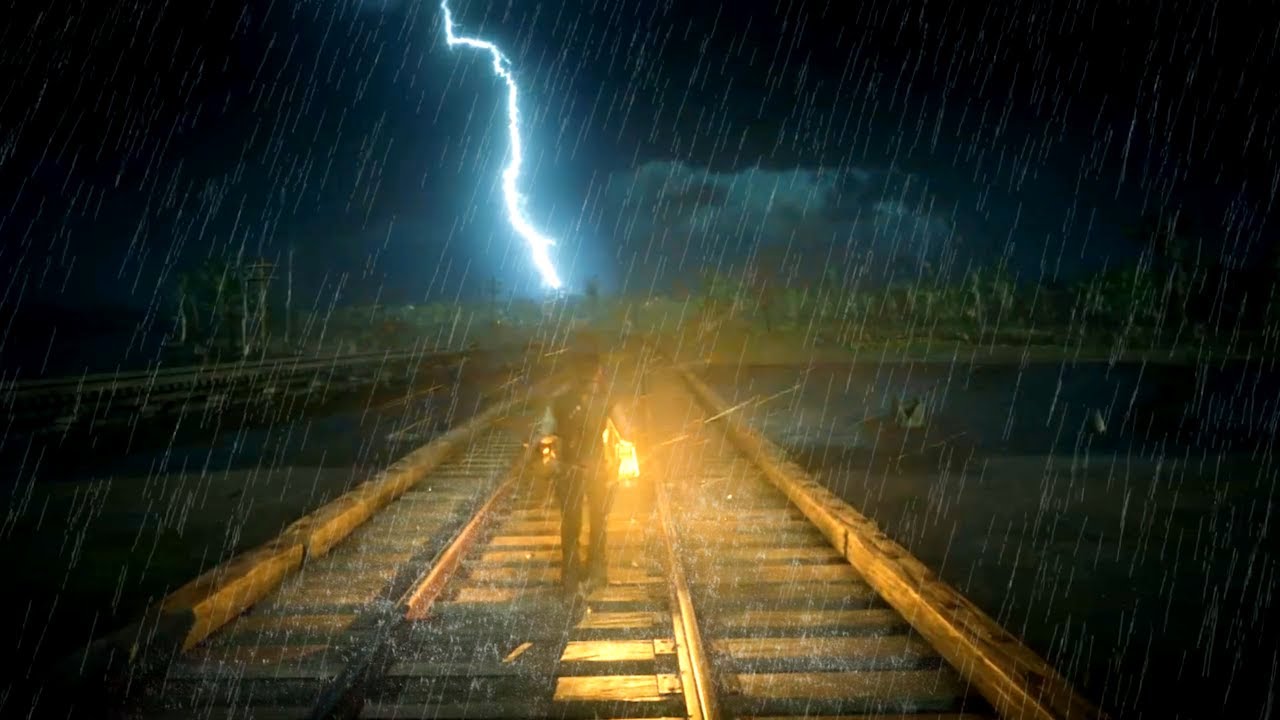 Heavy rain while walking along the creepy old train tracks | RDR2 ASMR ...