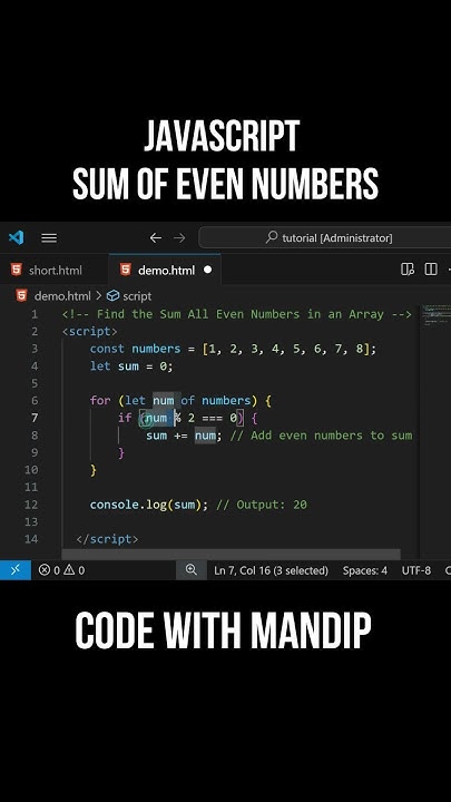Sum All Even Numbers in an Array in JavaScript! 💡 #JavaScript #Shorts - YouTube