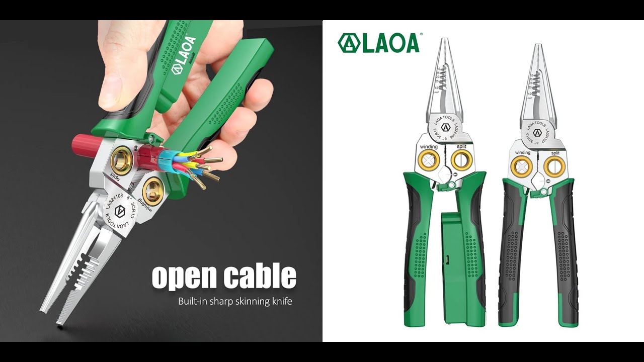 LAOA 8-In-1 Stainless Steel Multifunctional Electrician's Pointed Nose Pliers for Wire Stripping ...