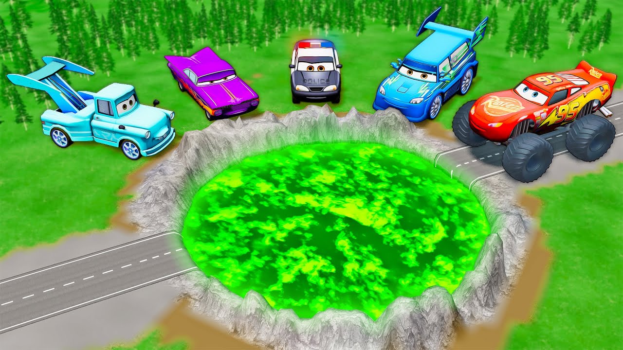 GIANT ACID PIT VS Big & Small Lightning McQueen And Pixar Cars in ...