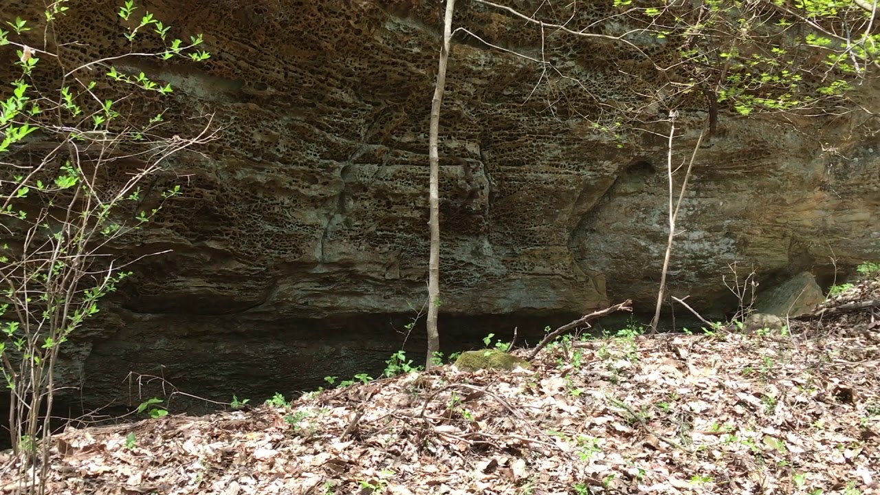 Rock overhang at Peters Cave, Richmond Dale, Ohio area. - YouTube