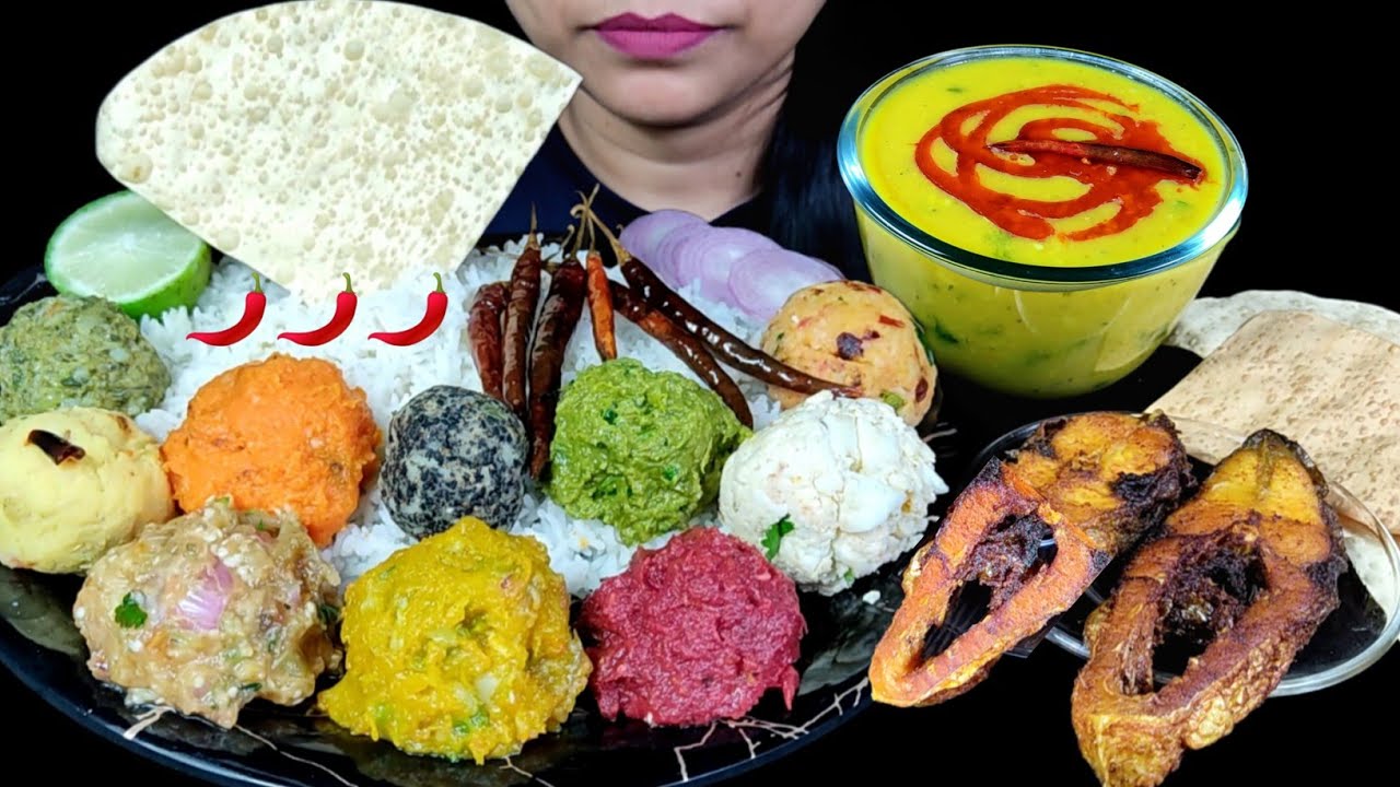 ASMR EATING DAL CHAWAL10 DIFFERENT TYPES OF ALOO BHARTA, ALU BHORTA ...