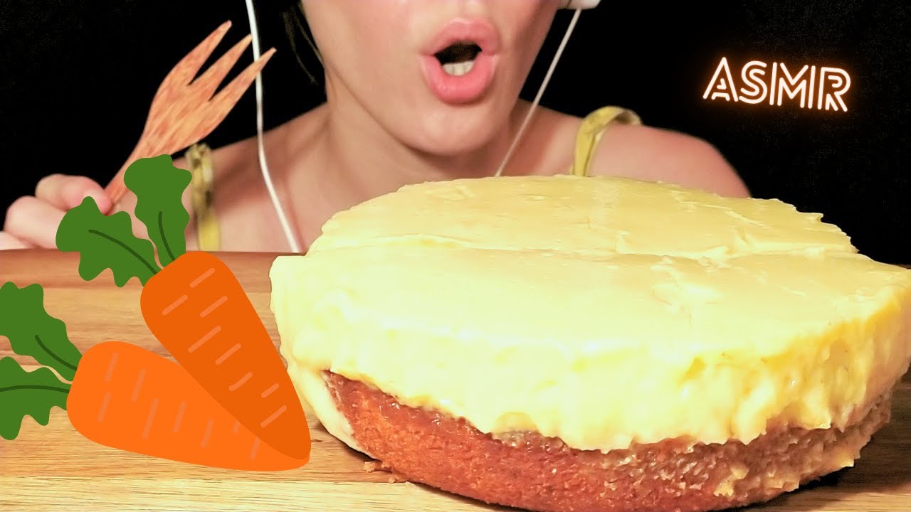 ASMR CARROT CAKE with CUSTARD (No Talking|Eating Sounds) - YouTube