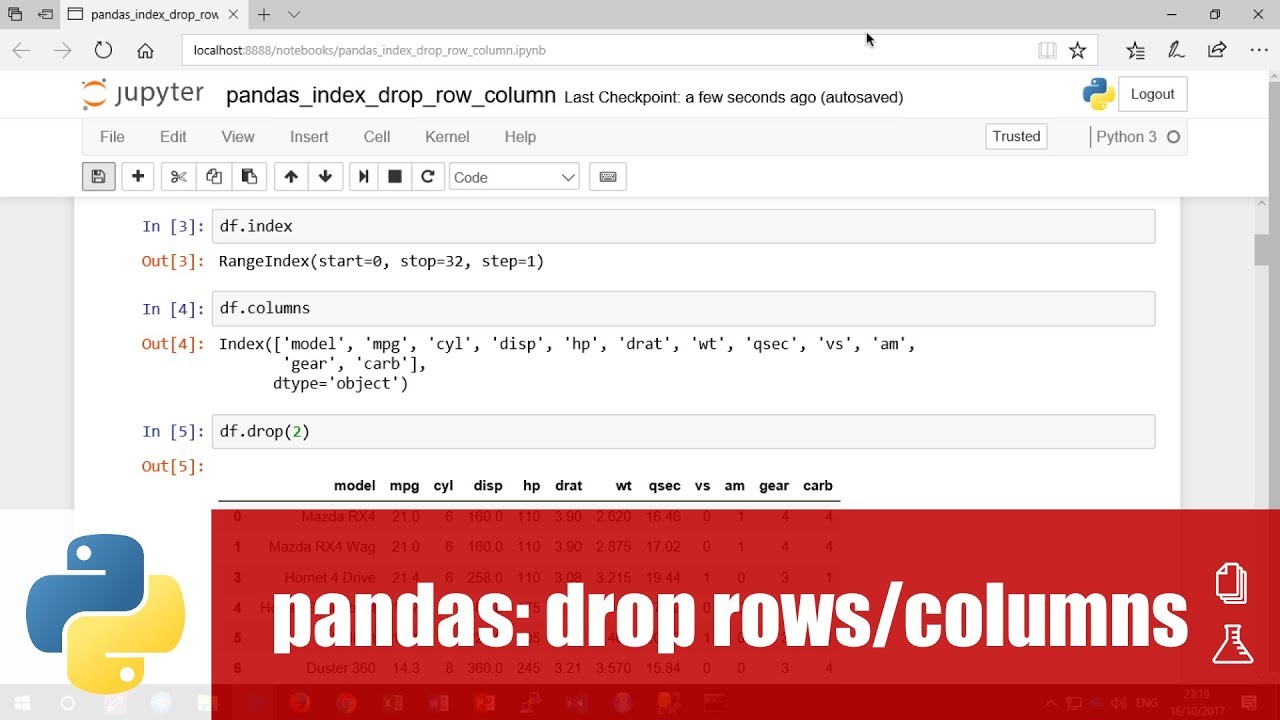 สอน Python สำหรับ Data Science การลบแถวและคอลัมน์ใน Dataframe Youtube