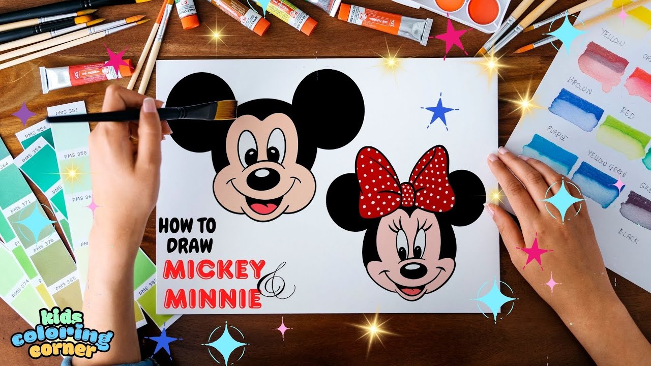 How to Draw Mickey & Minnie Mouse for kids and toddlers | Mickey Mouse ...